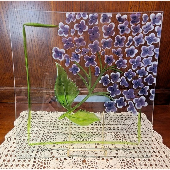 Unmarked | Dining | Reversed Painted Glass Purple Violets Flowers ...